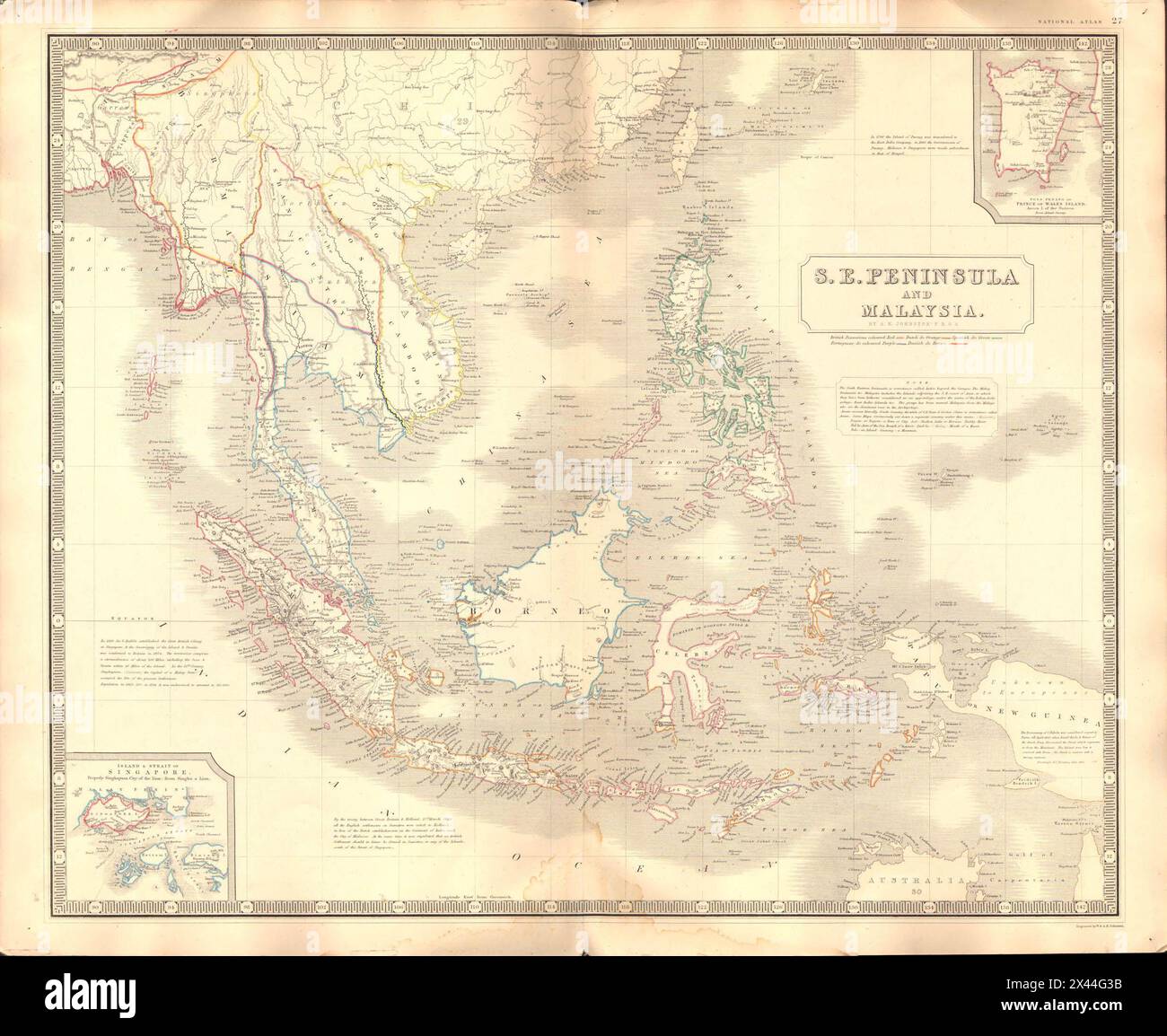 Map of S.E. Peninsula and Malaysia from Johnston's The National Atlas of Historical, Commercial ...