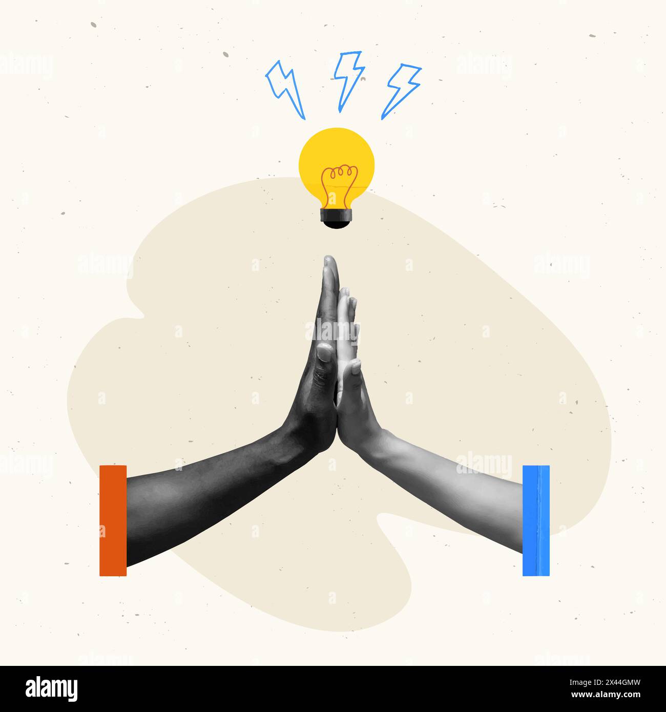 Vector illustration. Contemporary art collage. People holding hand to ...