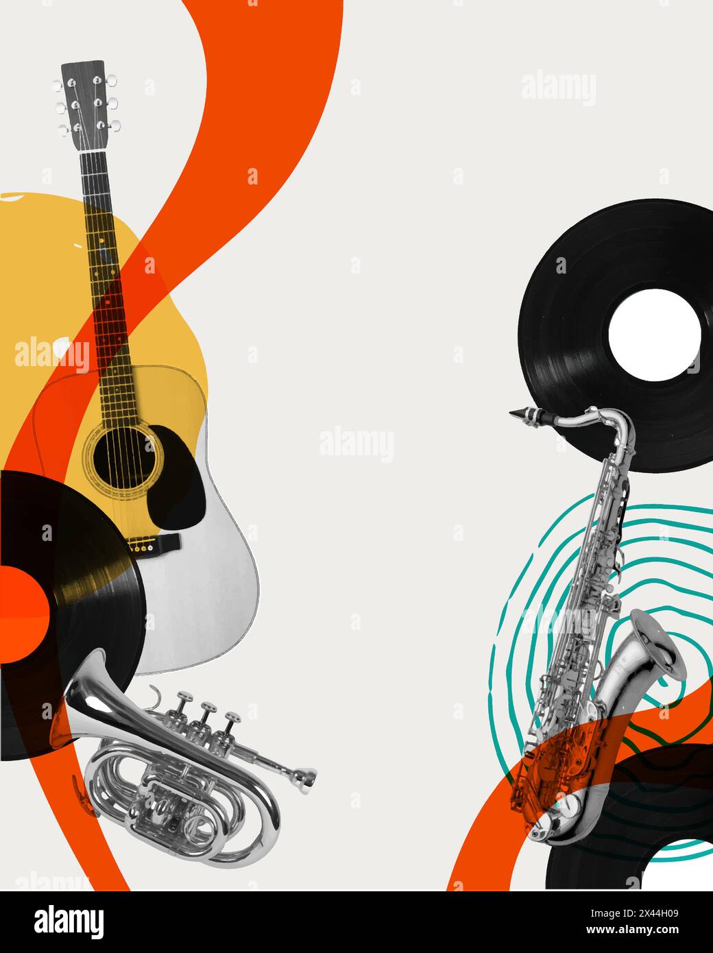 Vector illustration. Contemporary art collage. Musical instruments on ...
