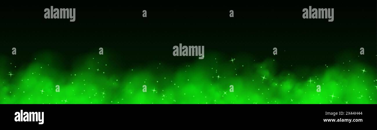 Green Magic Smoke With Stars And Sparkles Fog With Glowing Particles