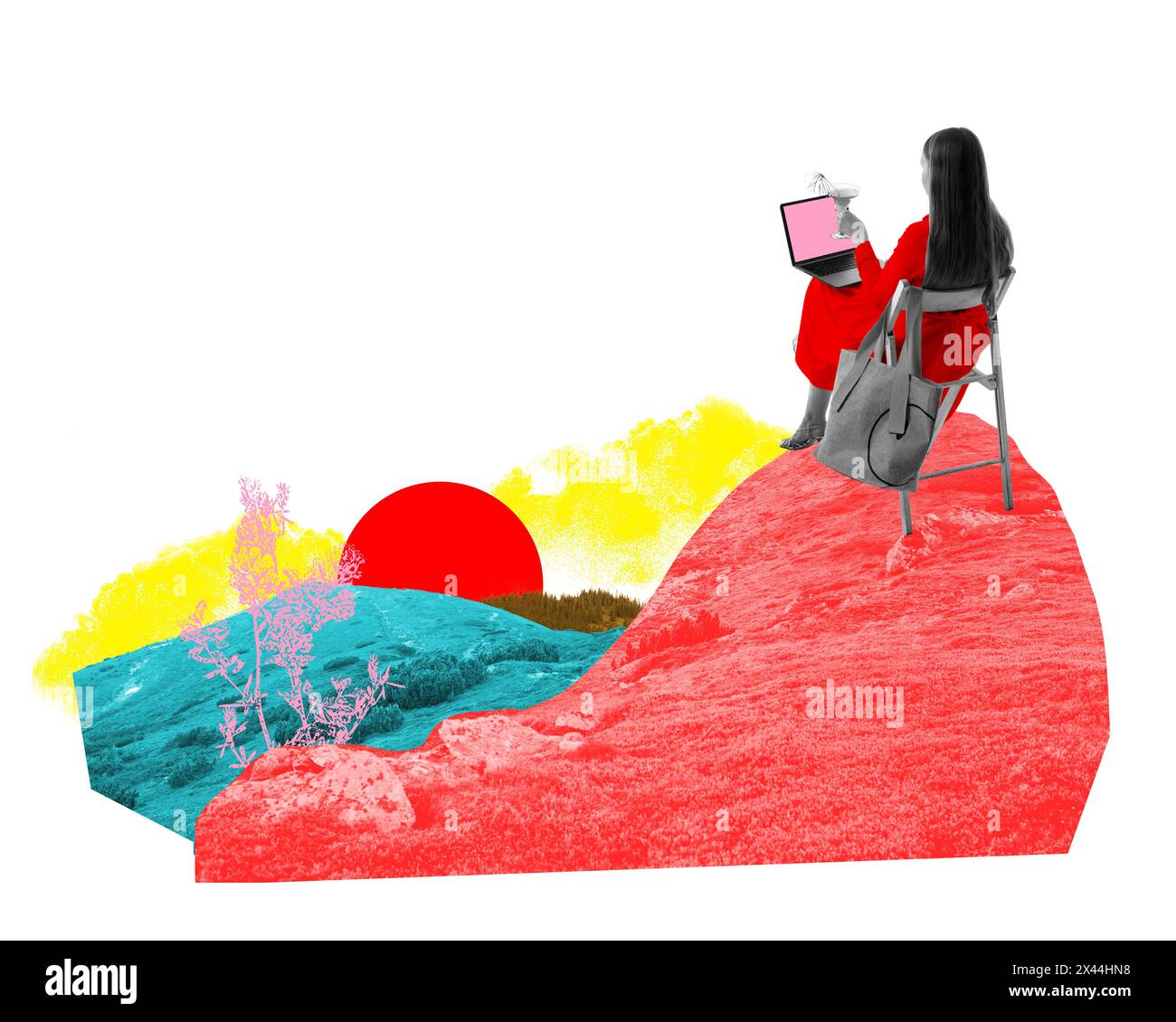 Poster. Contemporary art collage. Vacation mode on, productivity still ...