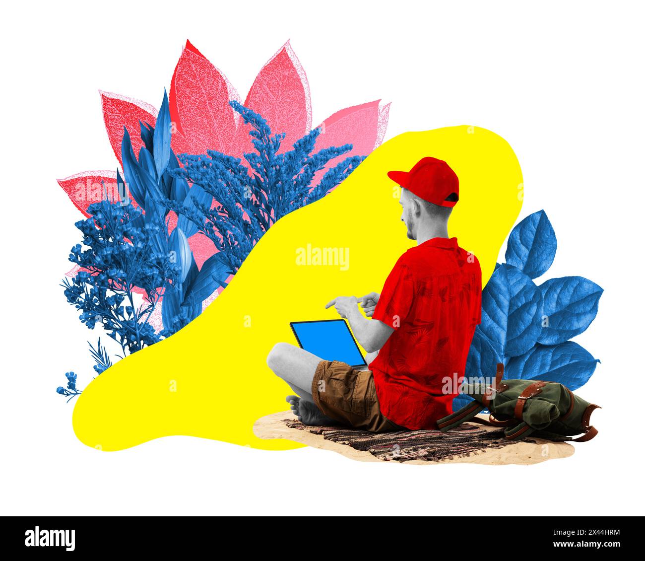 Poster. Contemporary art collage. New normal in work environments ...