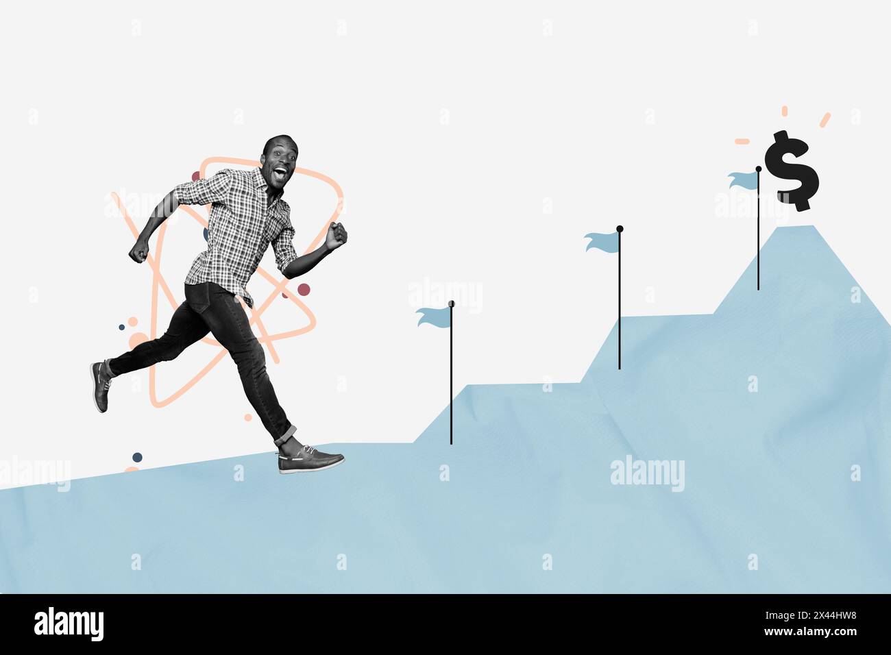 Composite photo collage of excited american guy run forward path flag ...