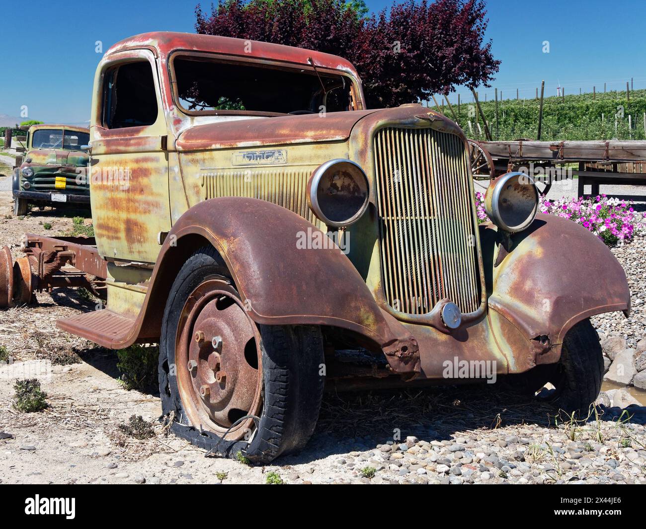 Old vintage rusty truck at a farm. (Editorial Use Only Stock Photo - Alamy