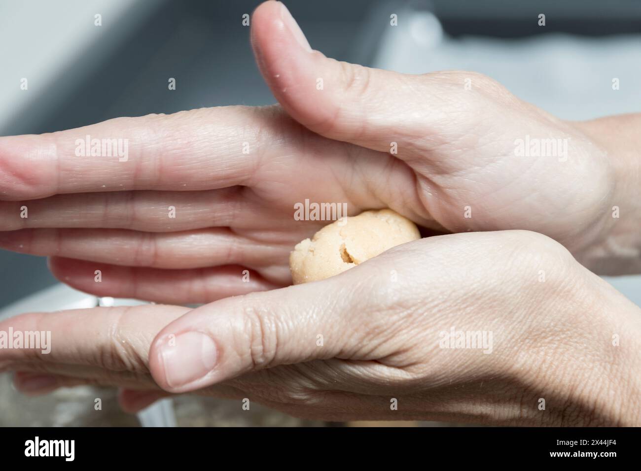 skillfully molding dough, highlighting the tactile, intricate process ...