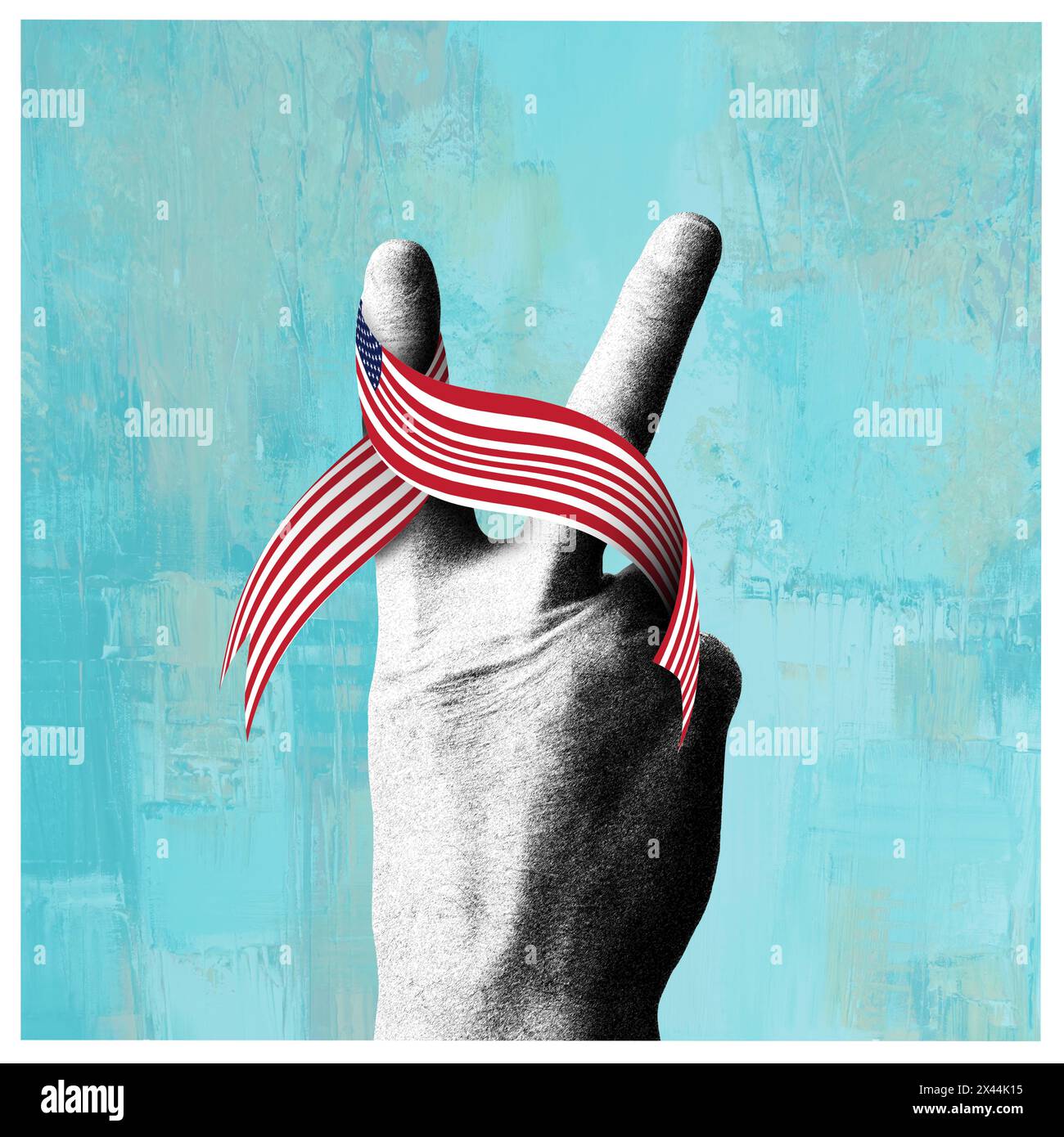 Symbol of freedom and unity. Hand showing victory, peace sign, wrapped ...