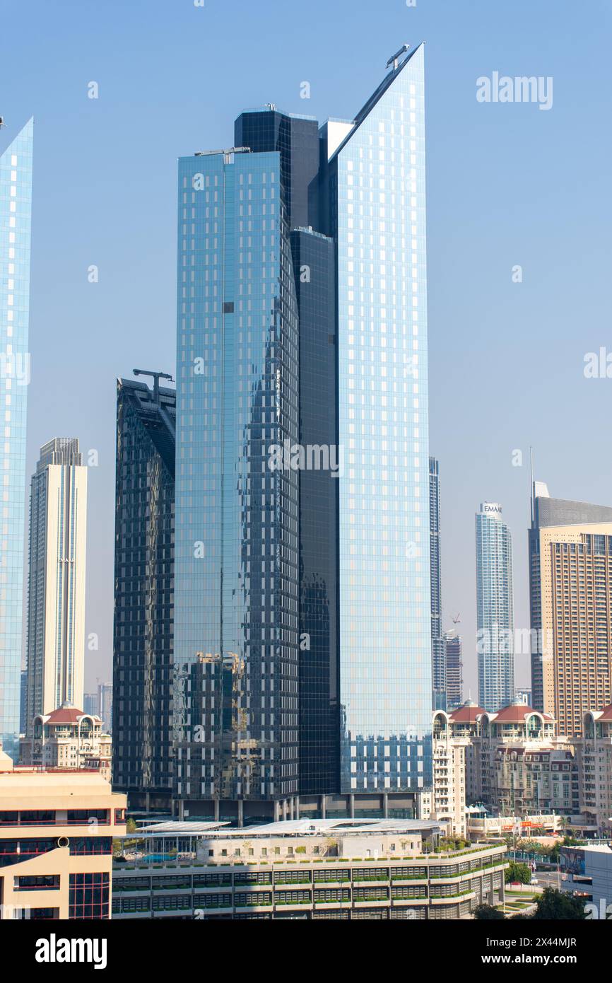 The Modern Glass Facade of Latifa Tower and the Sheikh Zayed Road ...