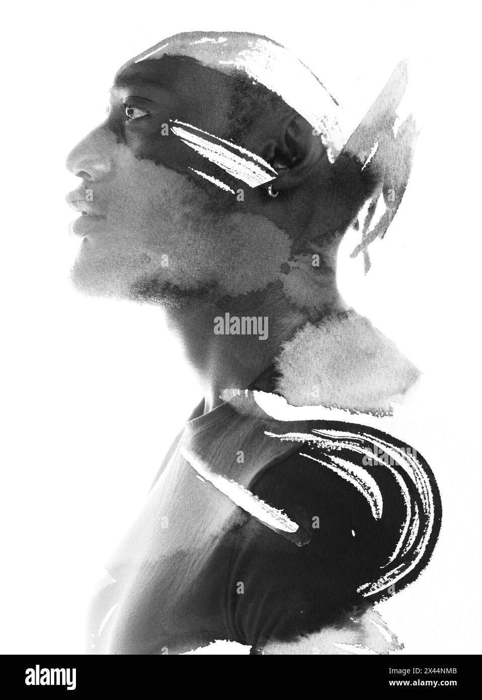 An artistic disappearing paintography double exposure profile portrait ...