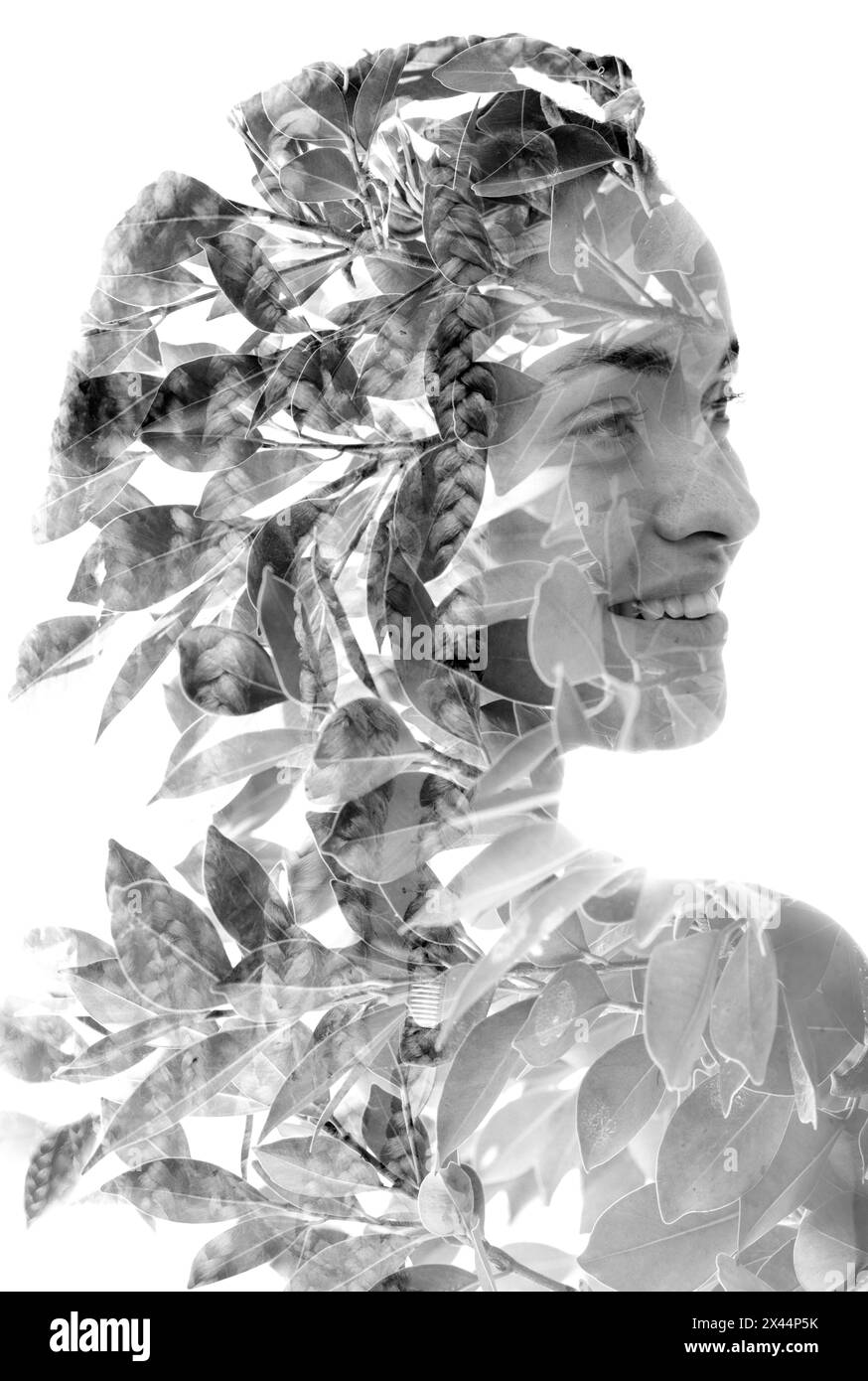 A double exposure half profile portrait of a woman with dreadlocks ...
