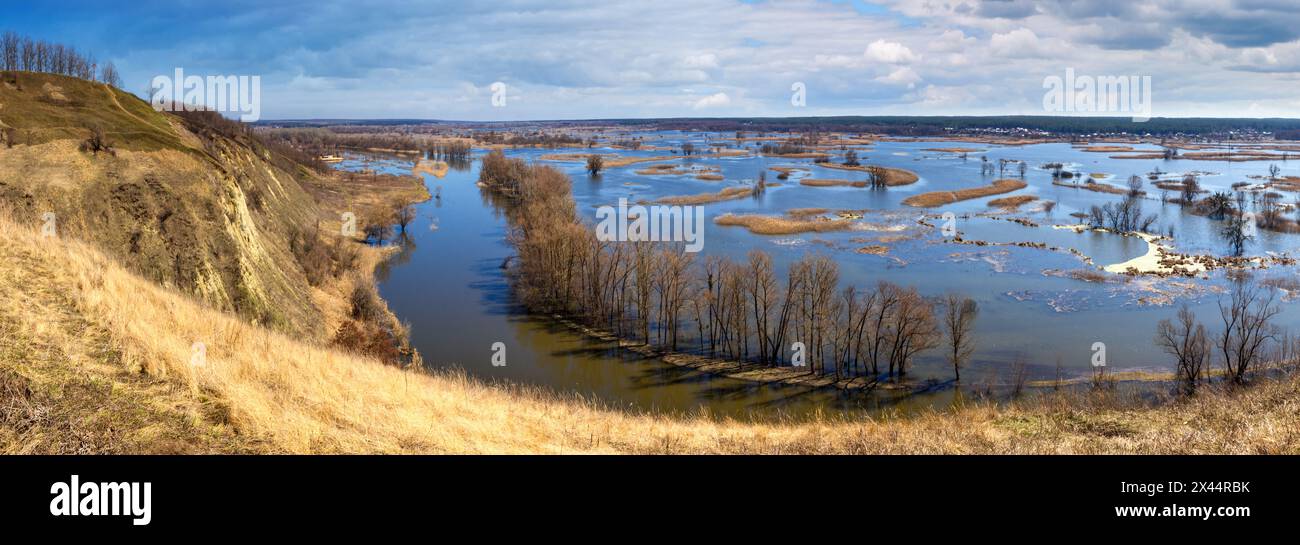Spring landscape, panorama, banner - flood in river valley of the ...