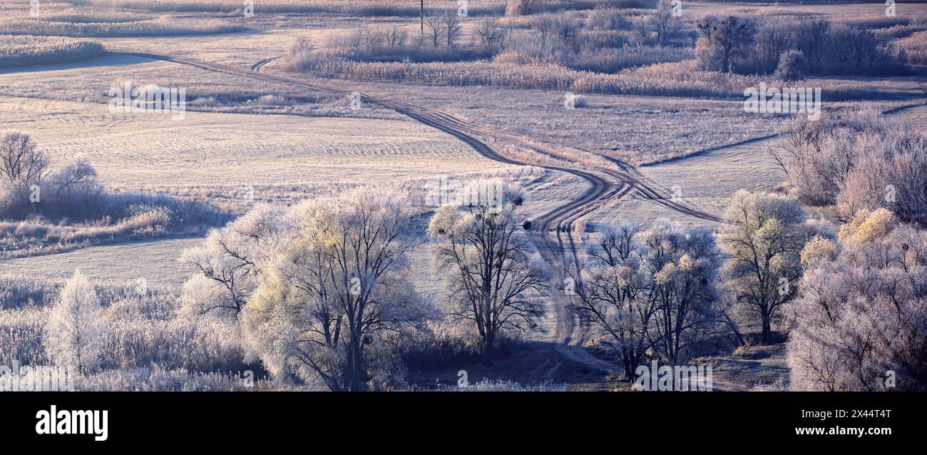 Autumn rural landscape, background - view of a swampy valley with dirt ...