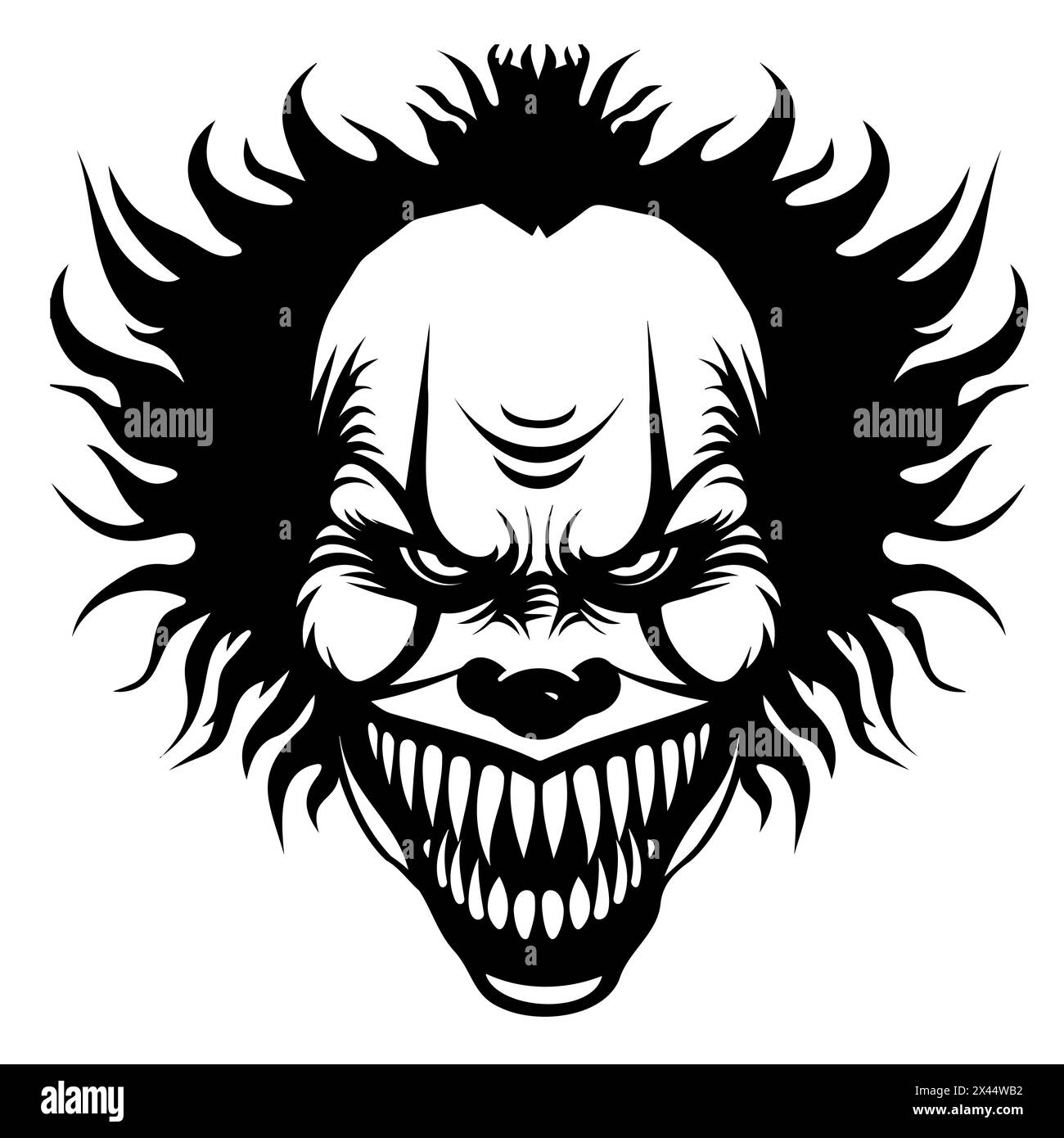 A black and white line art illustration of a clowns happy face Stock ...