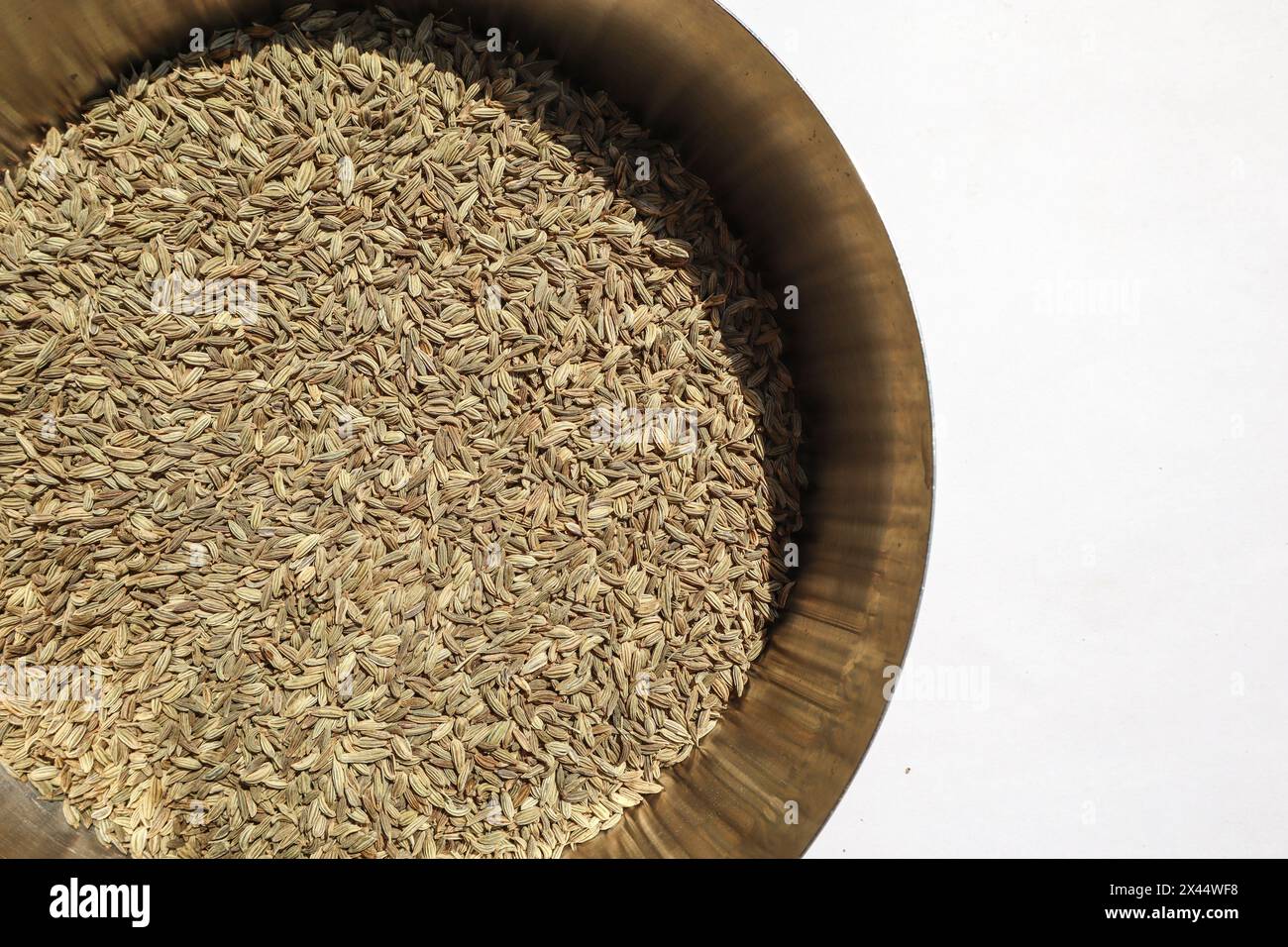 Top view of Fennel seeds also known as Saunf used in food or eaten raw ...