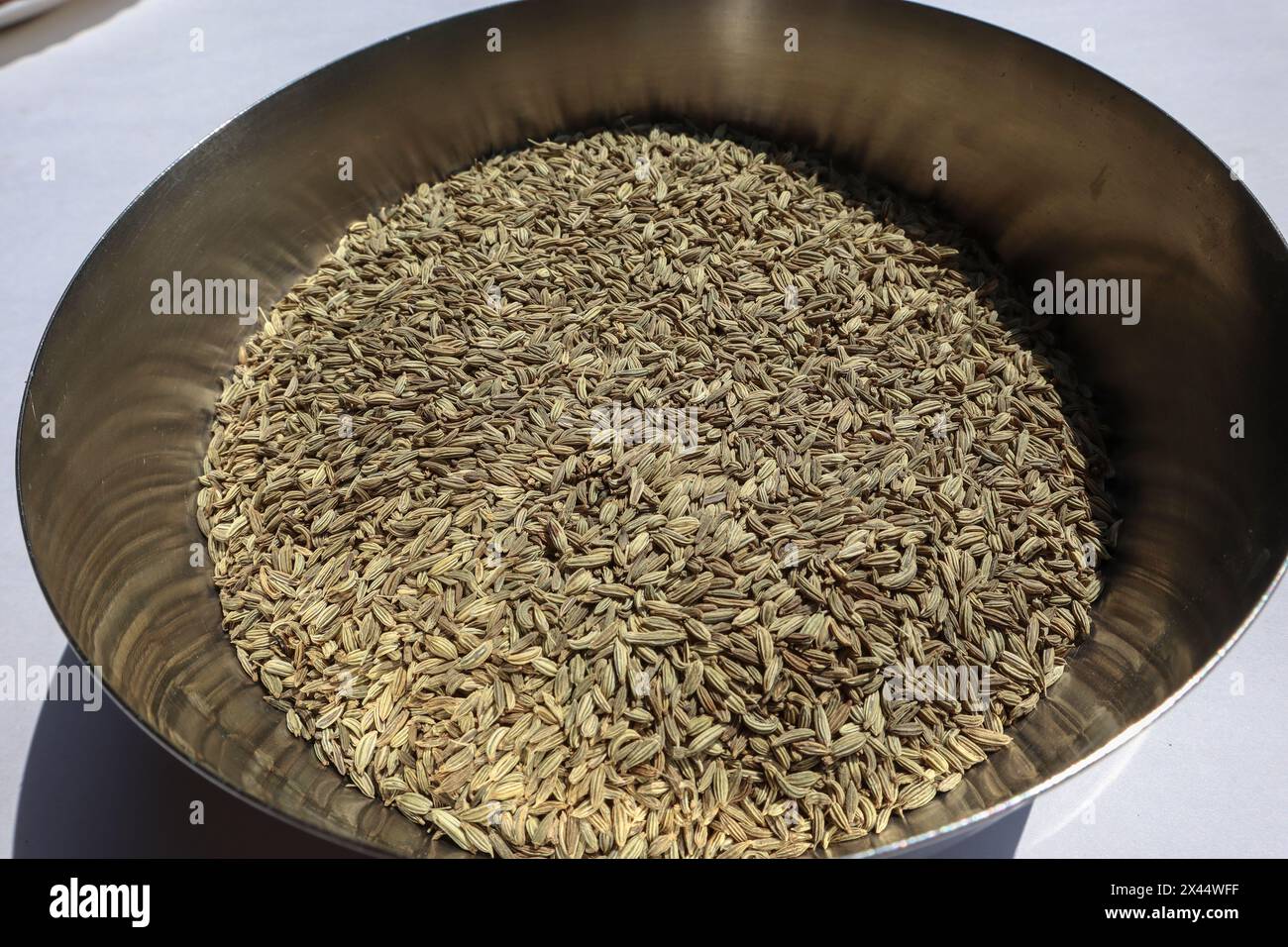 Top view of Fennel seeds also known as Saunf used in food or eaten raw ...