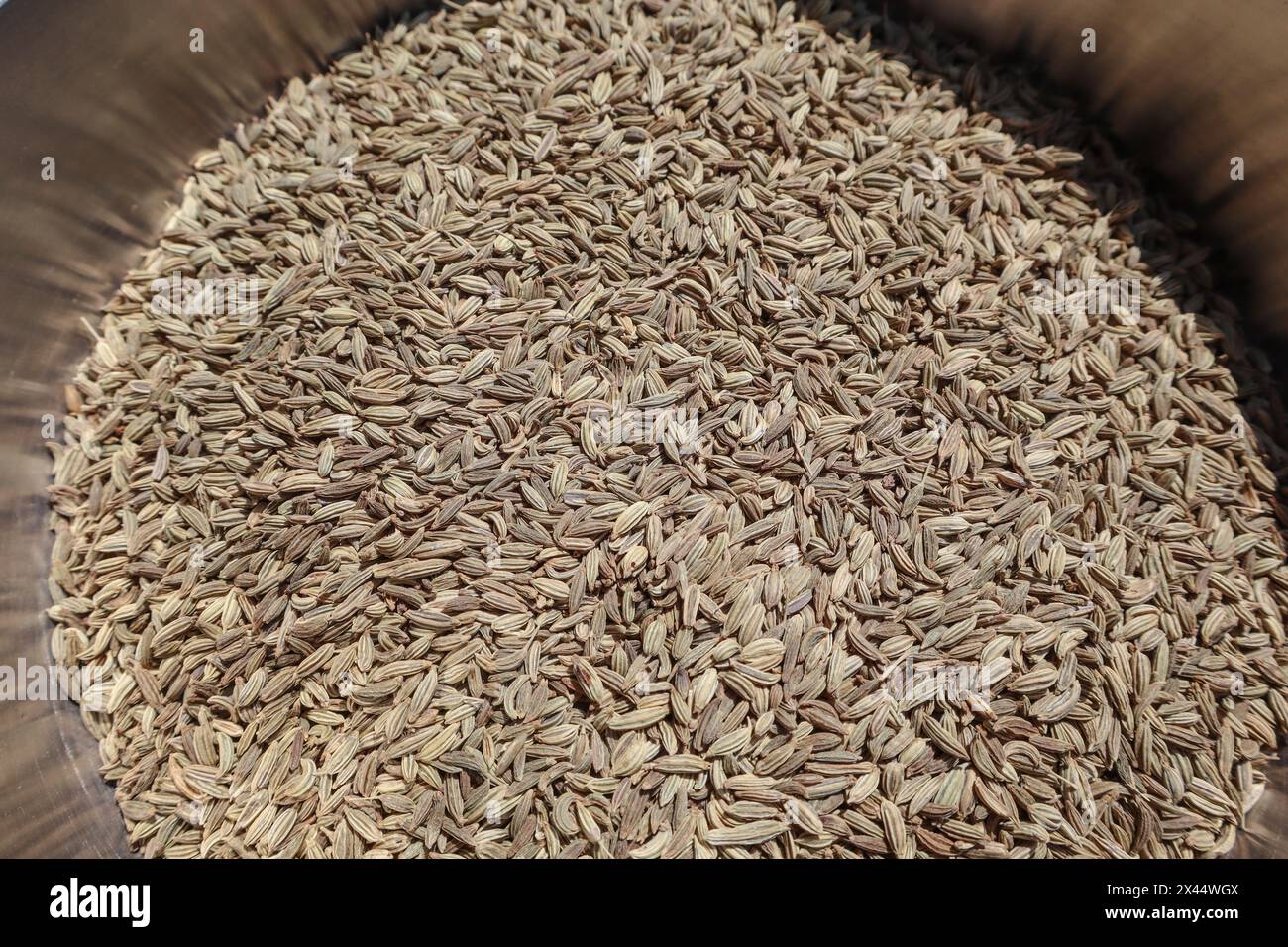 Top view of Fennel seeds also known as Saunf used in food or eaten raw ...