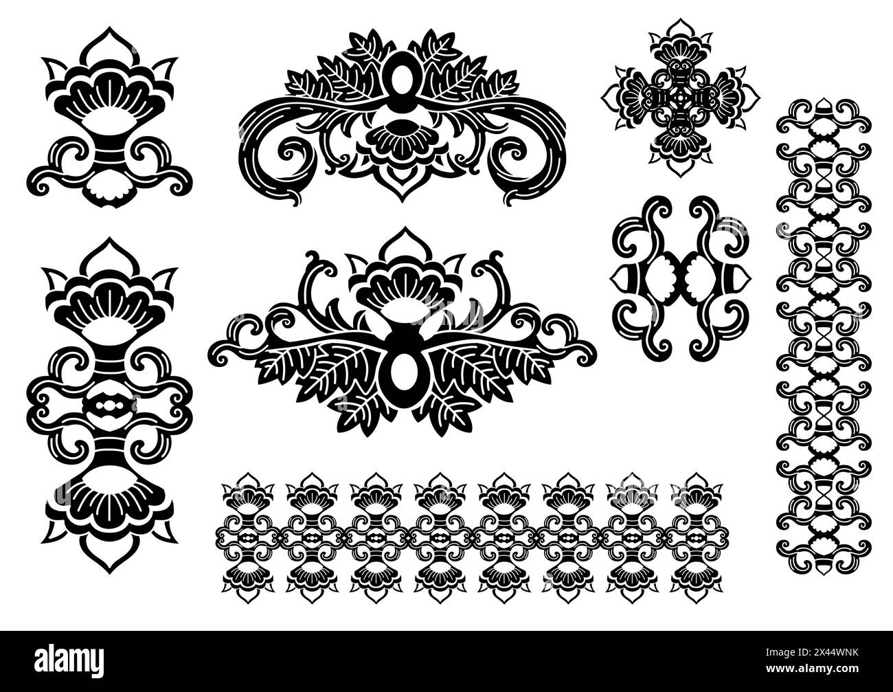 Decorative set of ornament silhouette shapes vector Stock Vector Image ...