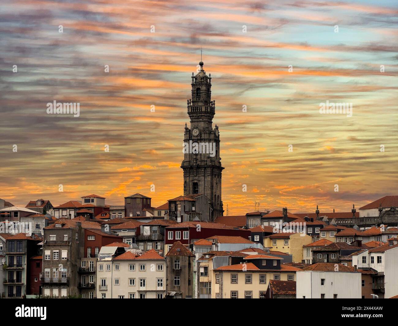 Porto bell tower Clerigos highest bell tower of Portugal at sunset ...
