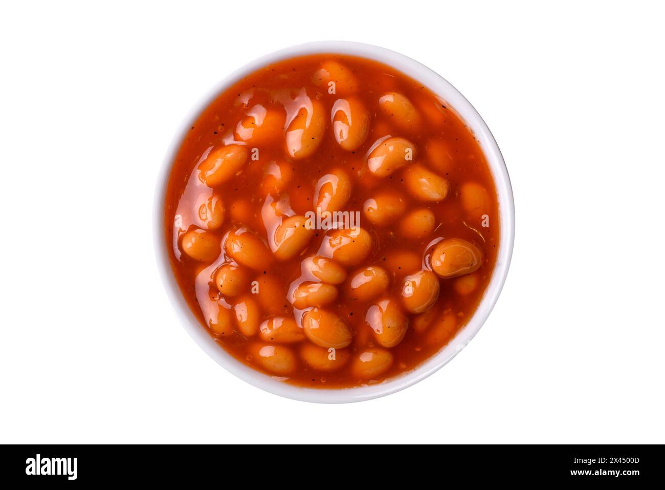 Delicious nutritious canned beans in tomato, with salt and spices as a ...