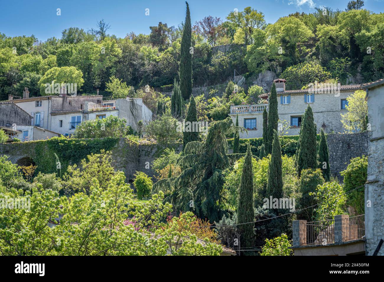 Panoramic View of typical Occitan houses of the Village on the hill ...