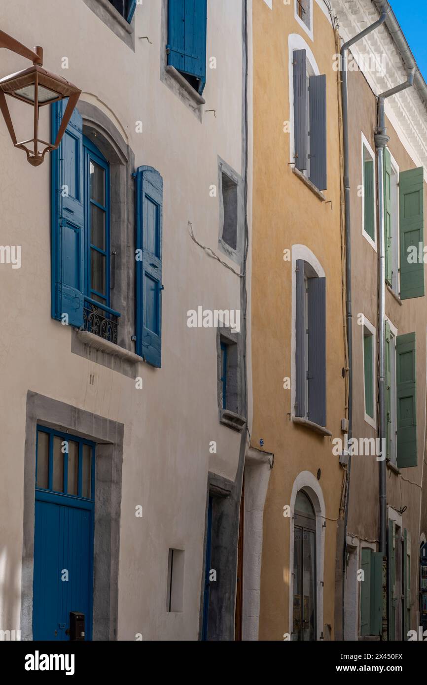 Panoramic View of typical coloful Occitan building facade of the ...