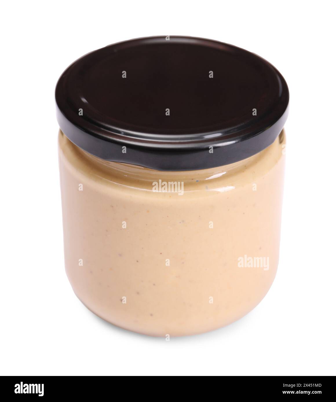 Tasty nut paste in jar isolated on white Stock Photo - Alamy