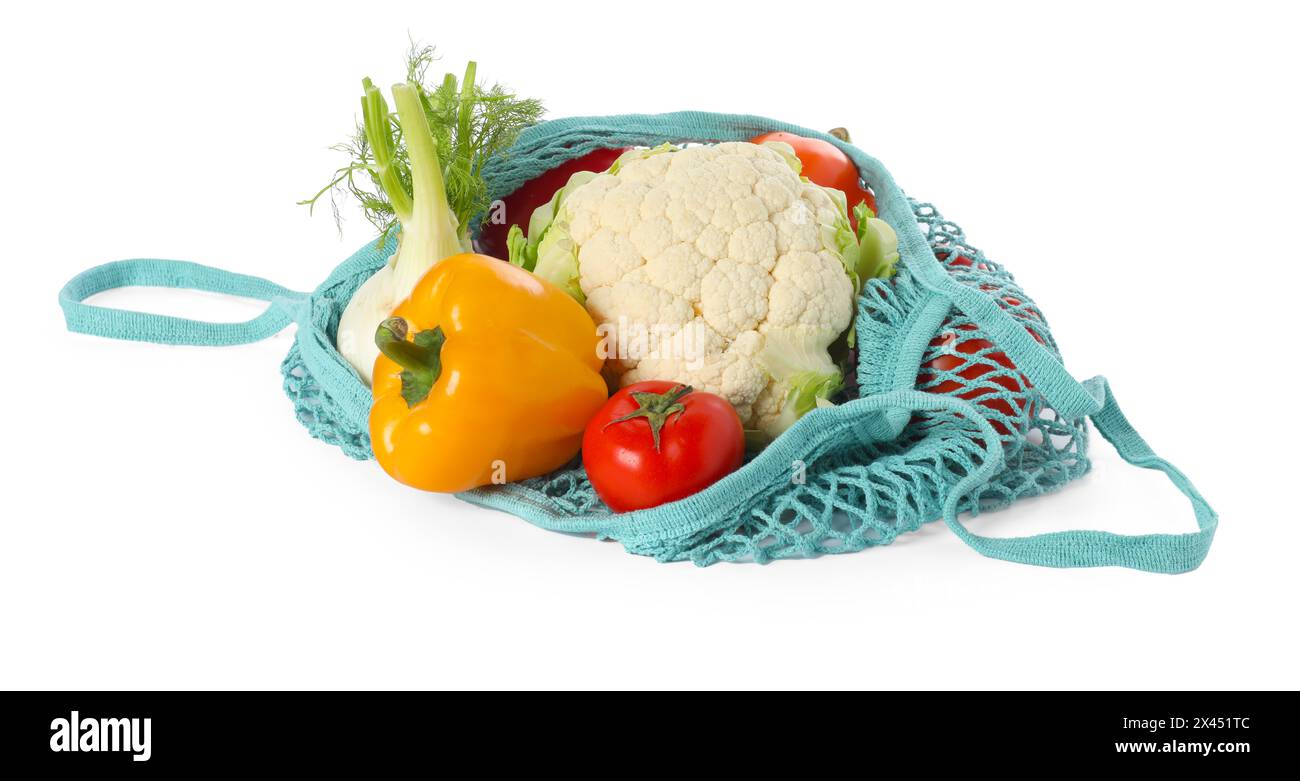 Fresh vegetables in string bag isolated on white Stock Photo - Alamy
