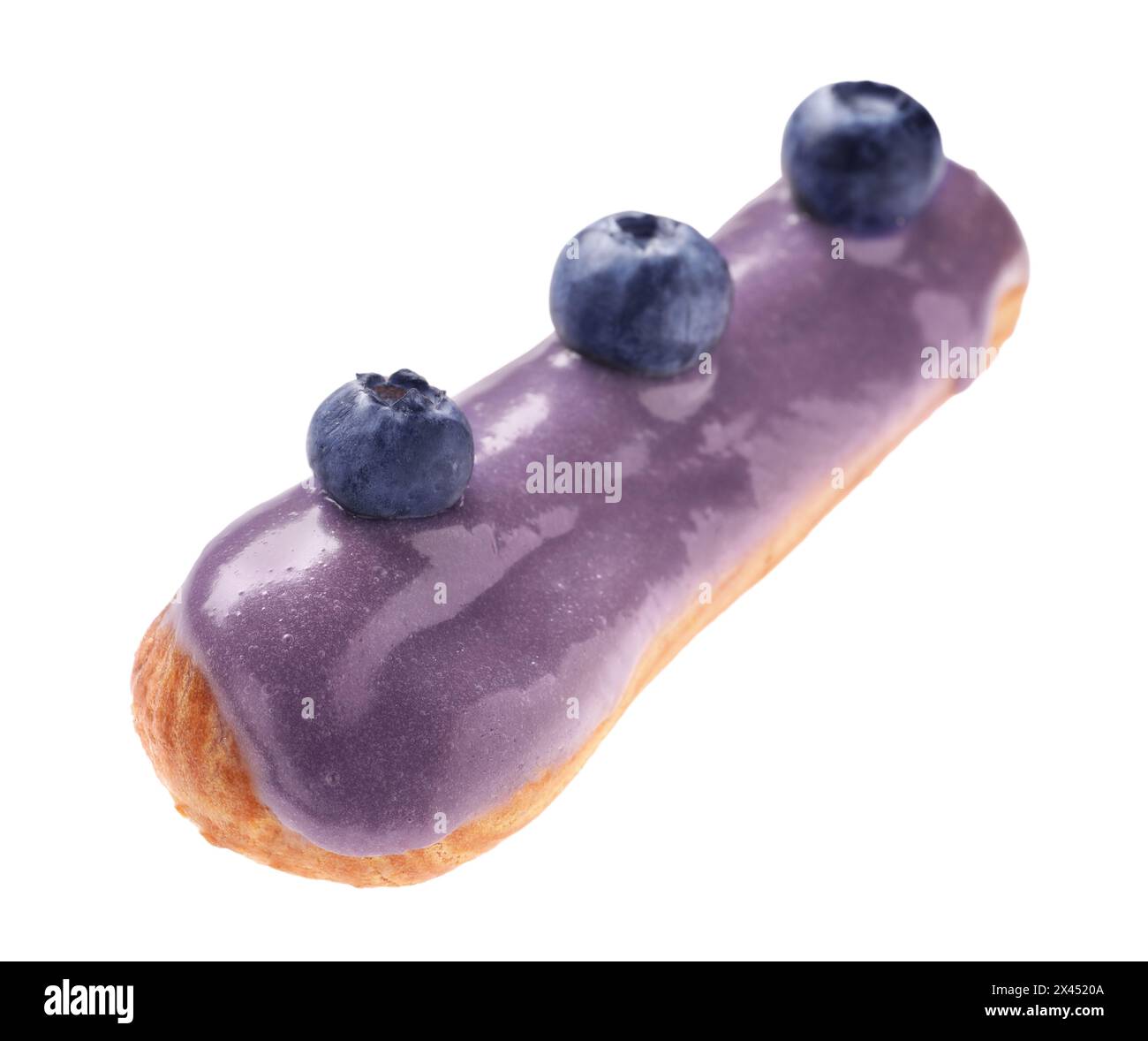 Delicious eclair decorated with blueberries isolated on white Stock ...