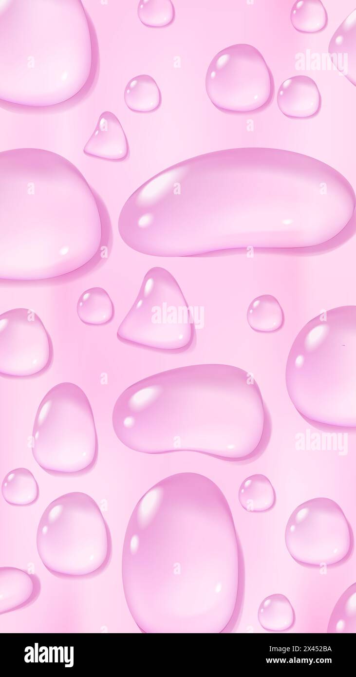 Pink waterdrop story background. Transparent drops. Cosmetic ad banner ...