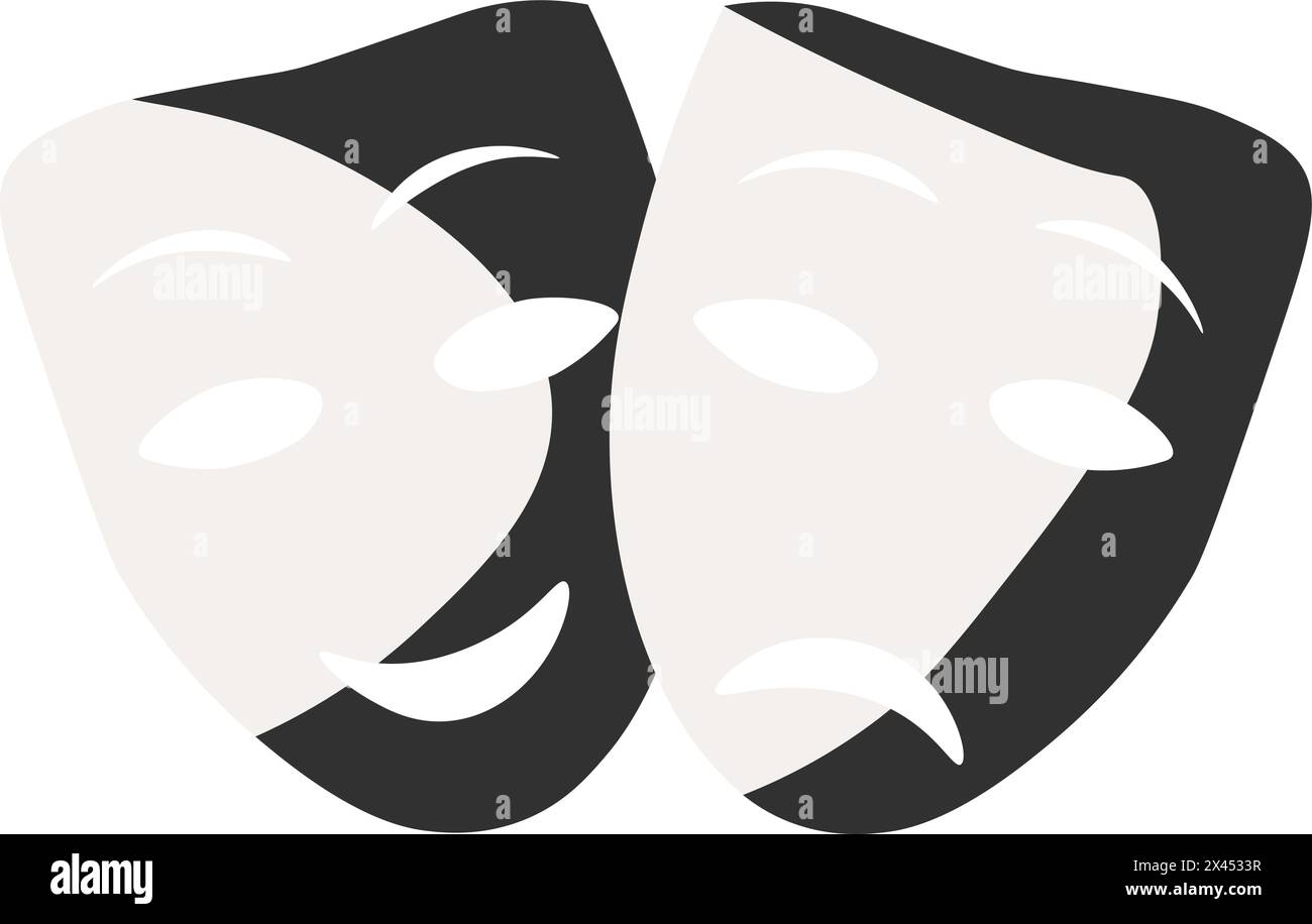 Flat cartoon cute French theatre artist costume masks icon Stock Vector ...