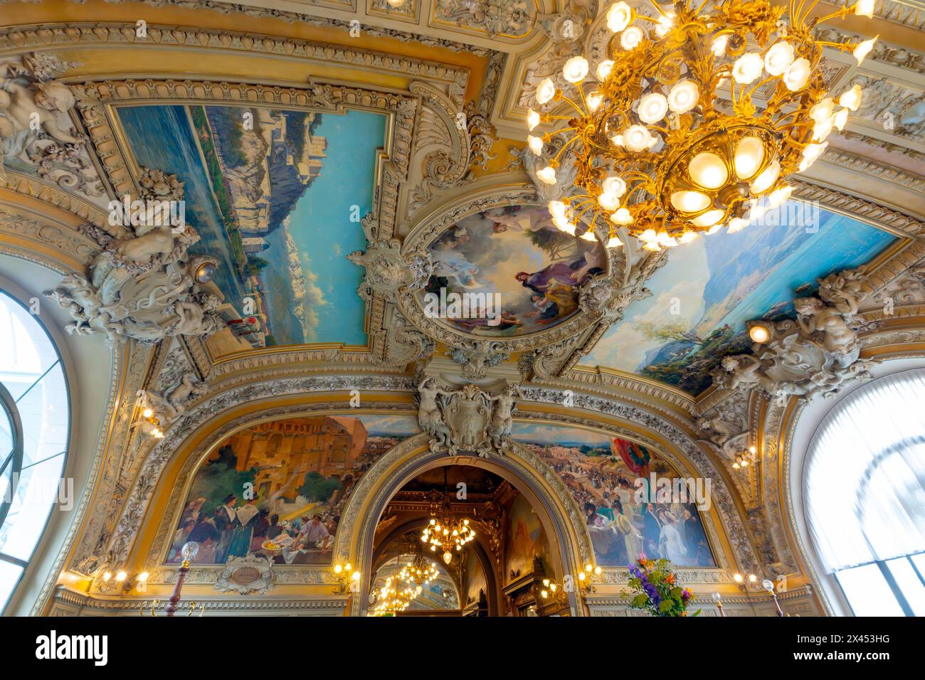 Dining Room at Le Train Bleu, Gare de Lyon, Paris, France. Striking are ...