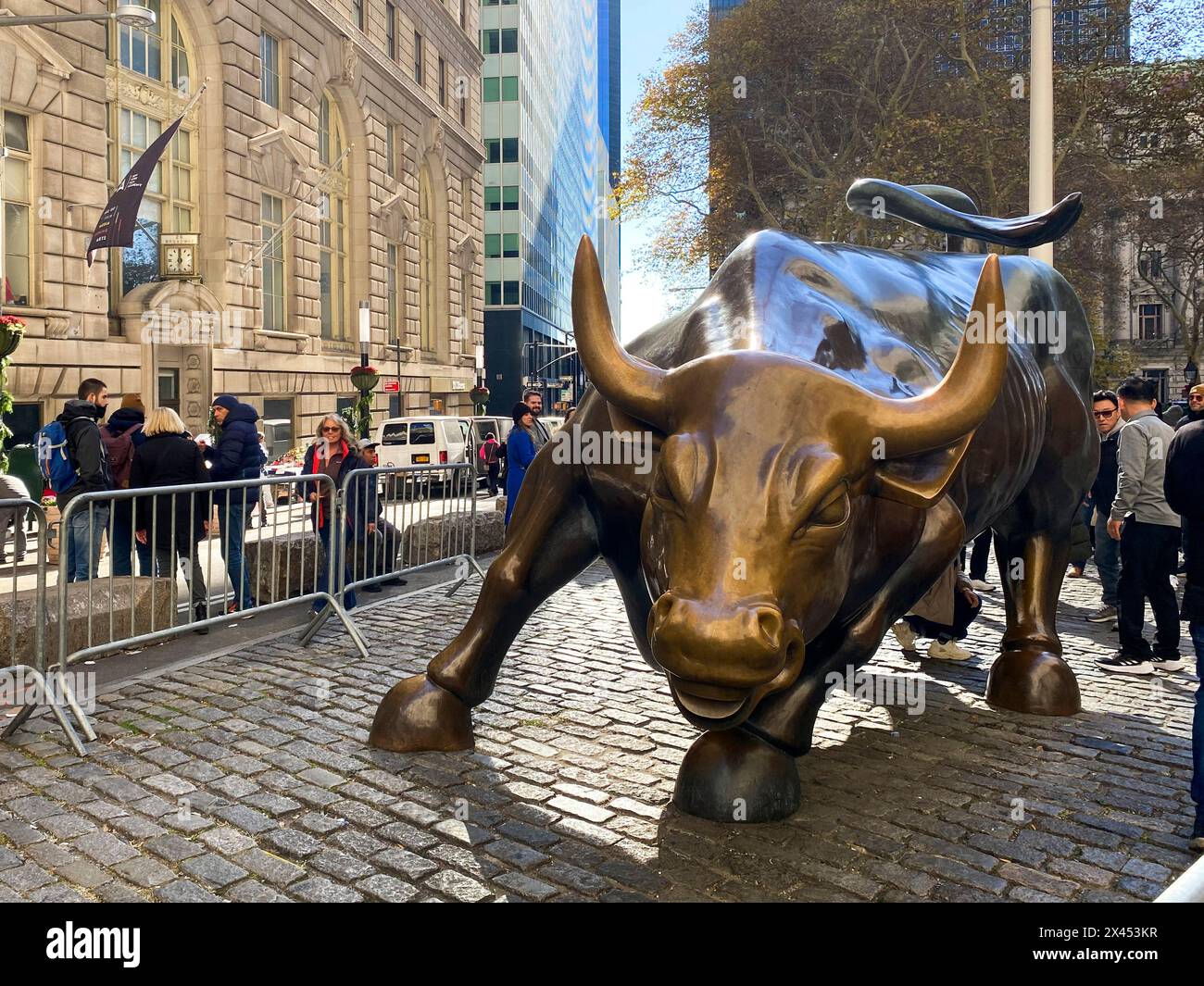 The Charging Bull is being seen in the Financial District in New York ...