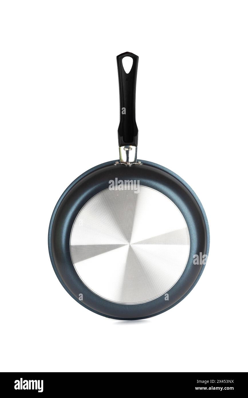 Insulated frying pan on white background, heating side view. Copy space ...