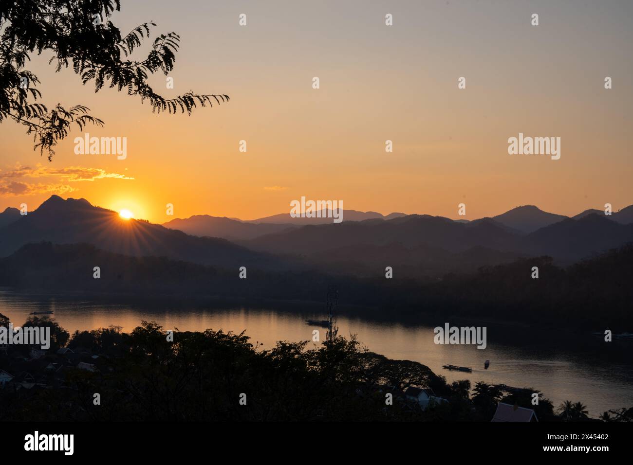 View of the countryside and the city of Luang Prabang from the top of ...