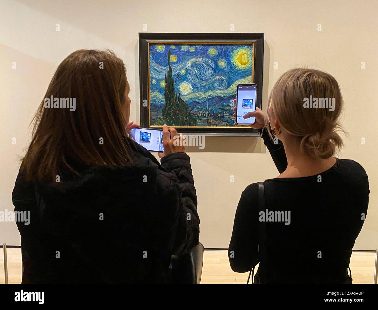 Two people take photo of The Starry Night (original name De ...