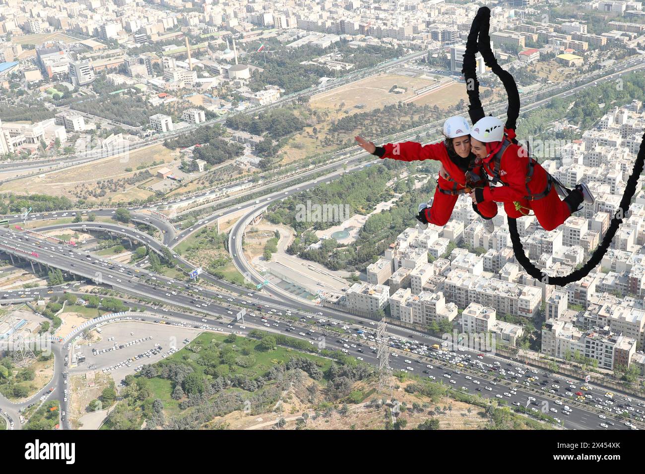 Tehran, Iran. 29th Apr, 2024. Iranian women jump together from the 280 ...