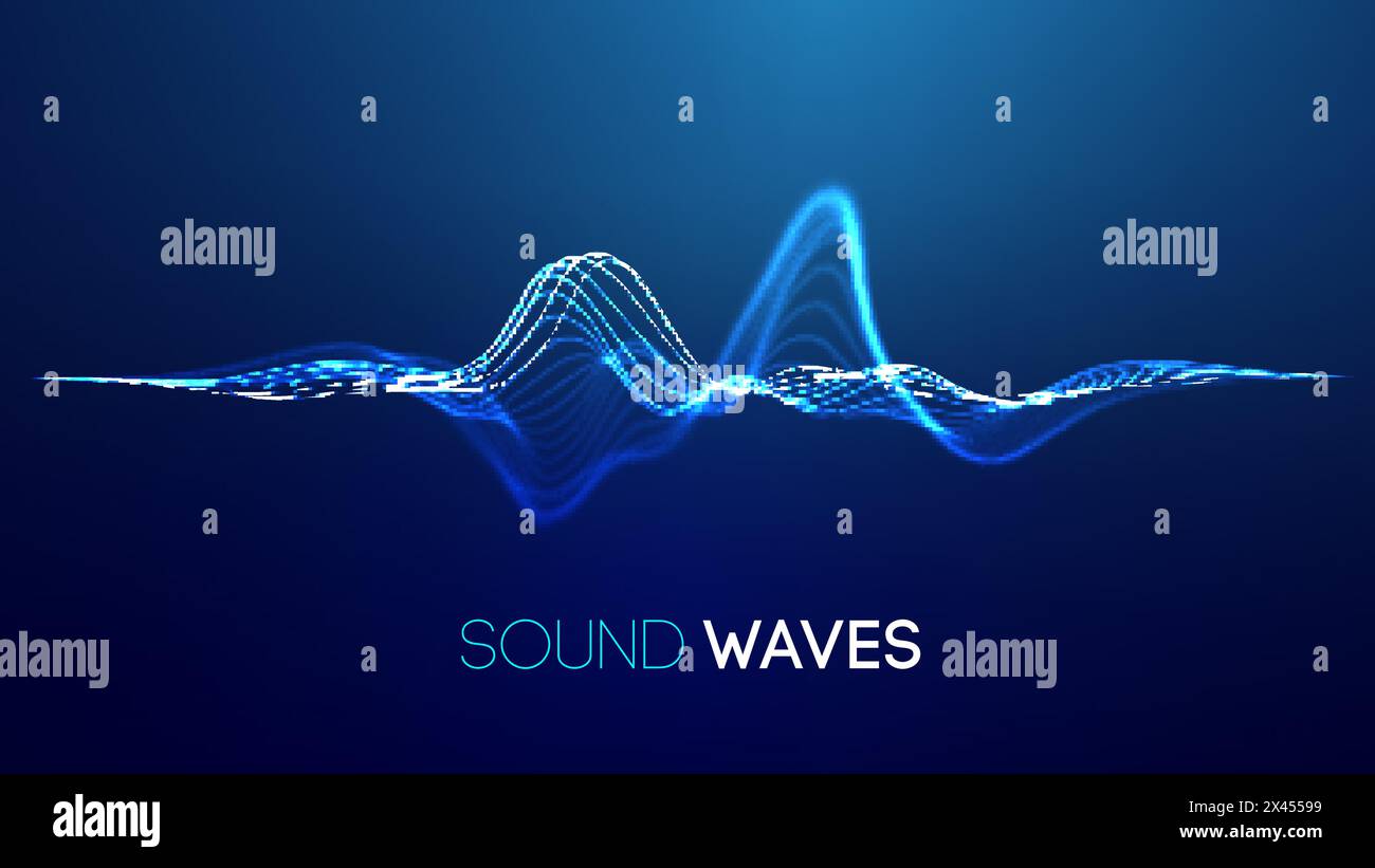 Sound waves on blue background. Curve radio wave digital signal ...