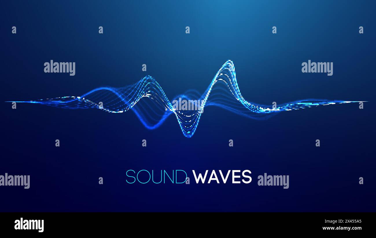 Sound waves on blue background. Curve radio wave digital signal ...
