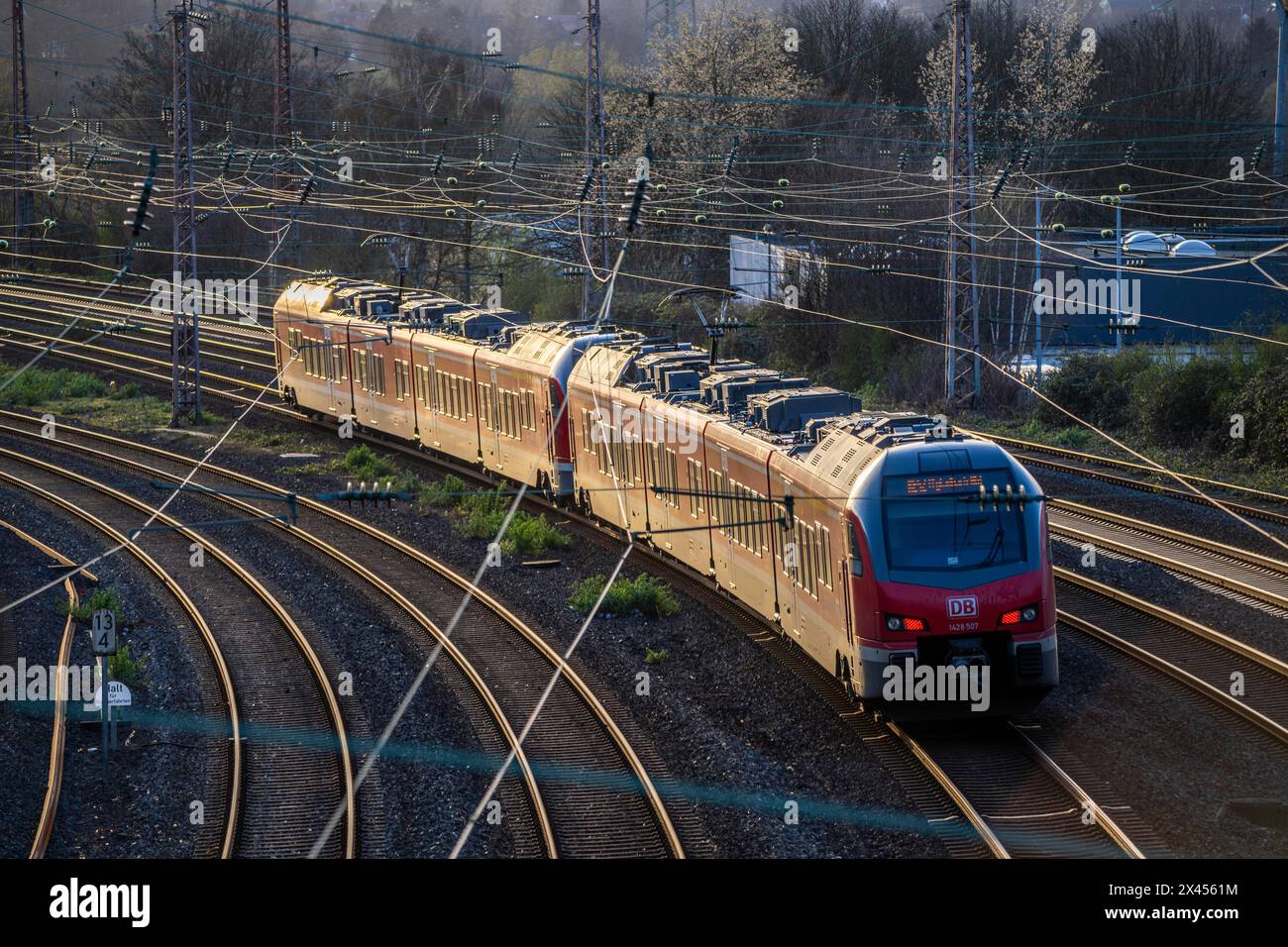 Regional express train on the tracks, railroad layout, railway line ...