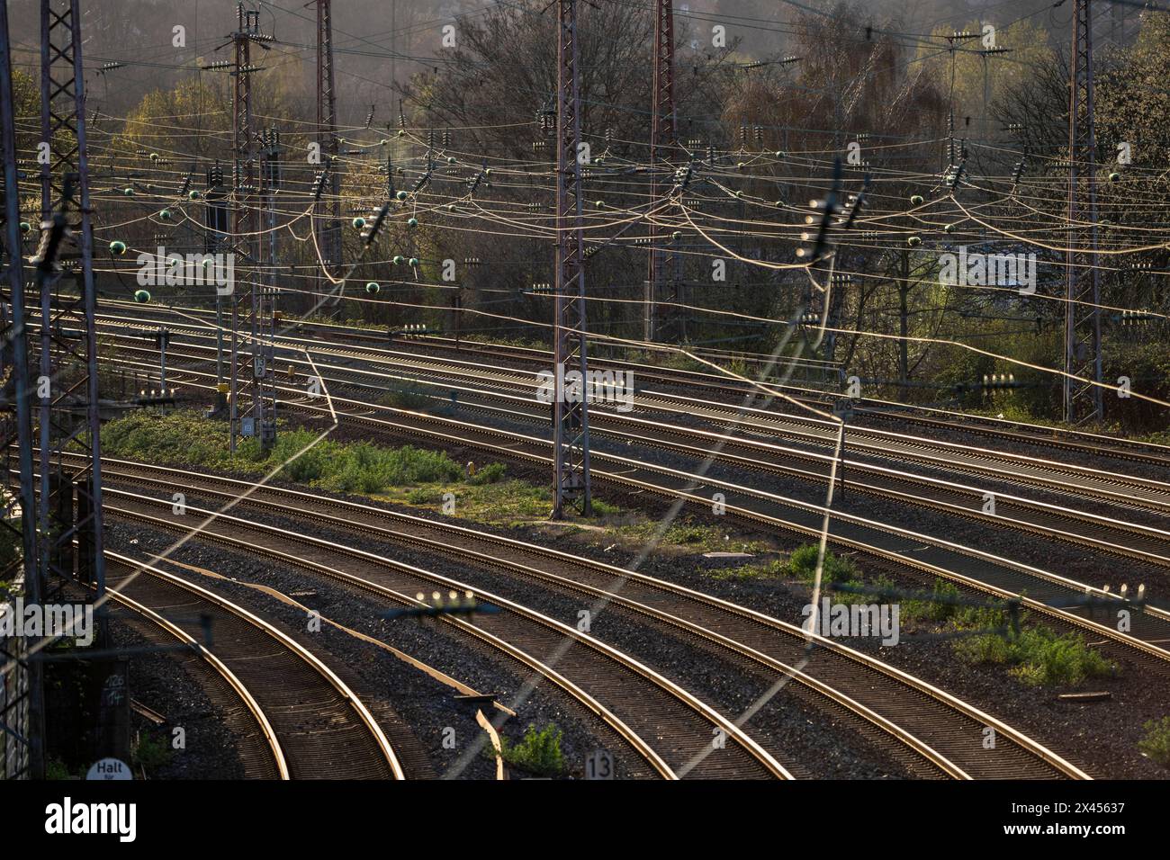 Railroad system, tracks, railway line west of the main station of Essen ...
