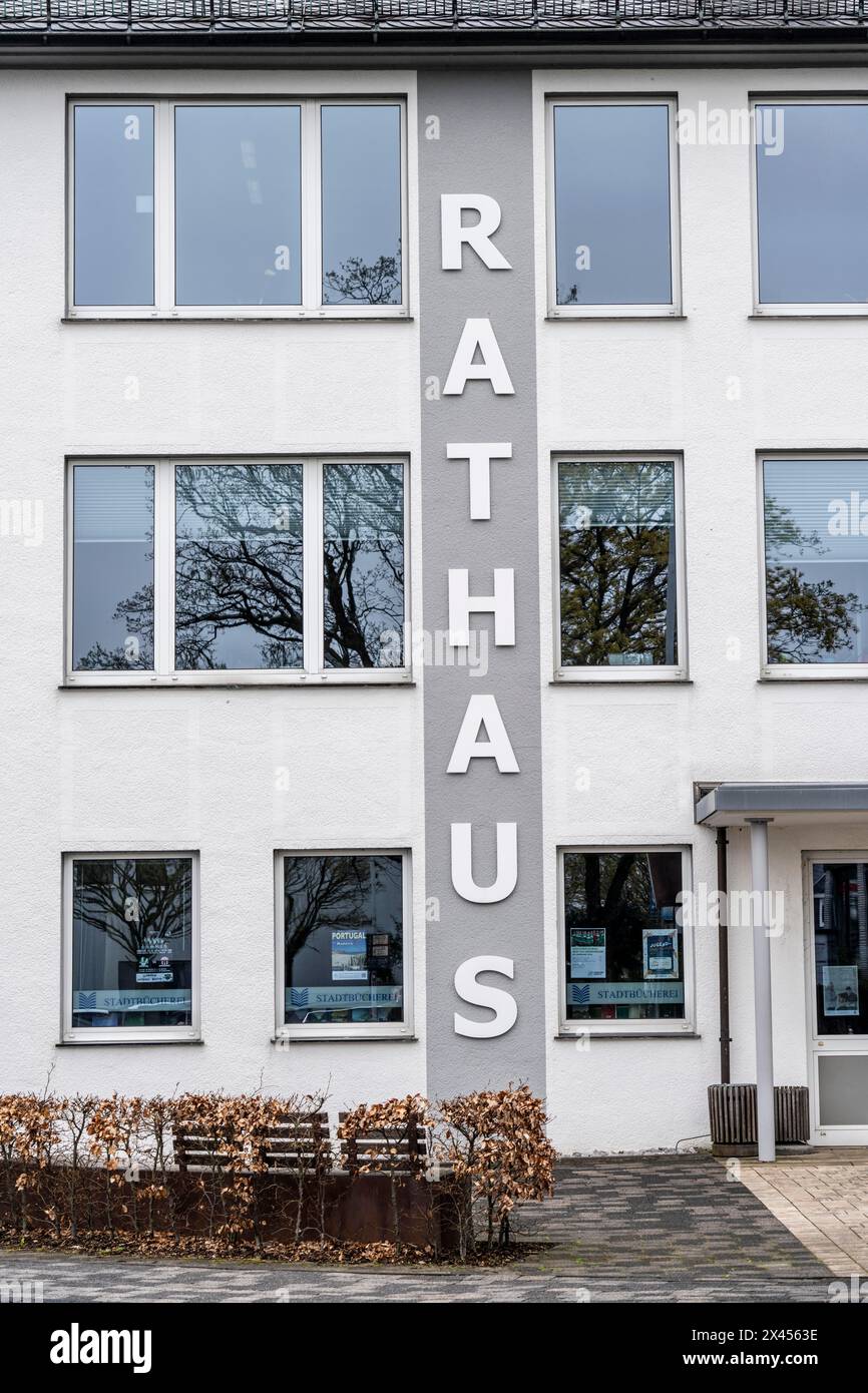 Town hall of a small municipality, facade with lettering, symbolic ...