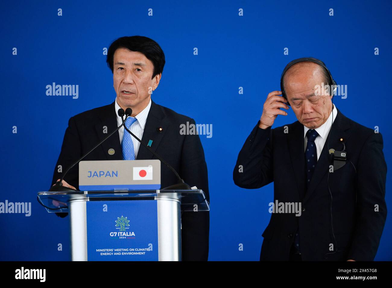Turin, Italy. April 30, 2024. Ken Saito, Japanese Minister of Economy ...