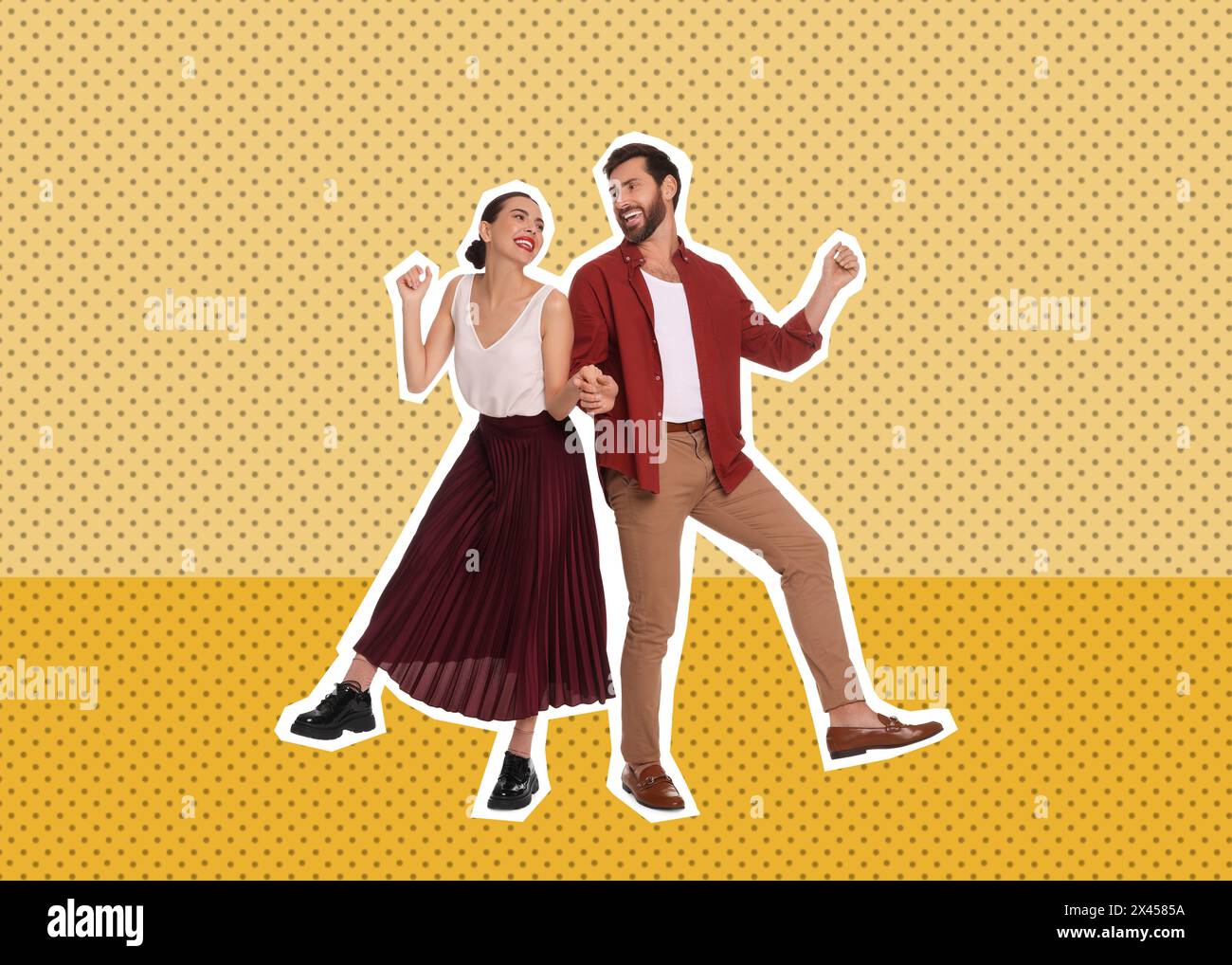 Pop art poster. Couple dancing on orange background, pin up style Stock ...