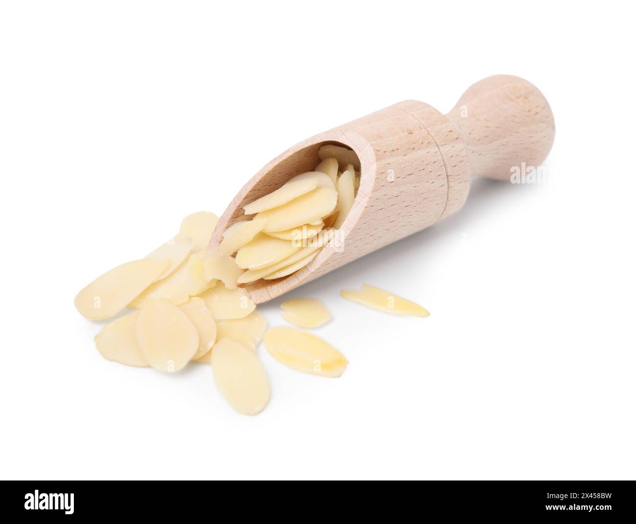 Fresh almond flakes and scoop isolated on white Stock Photo - Alamy