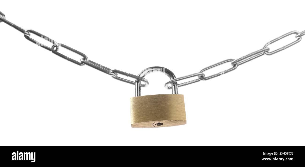 Steel padlock and chain isolated on white Stock Photo - Alamy