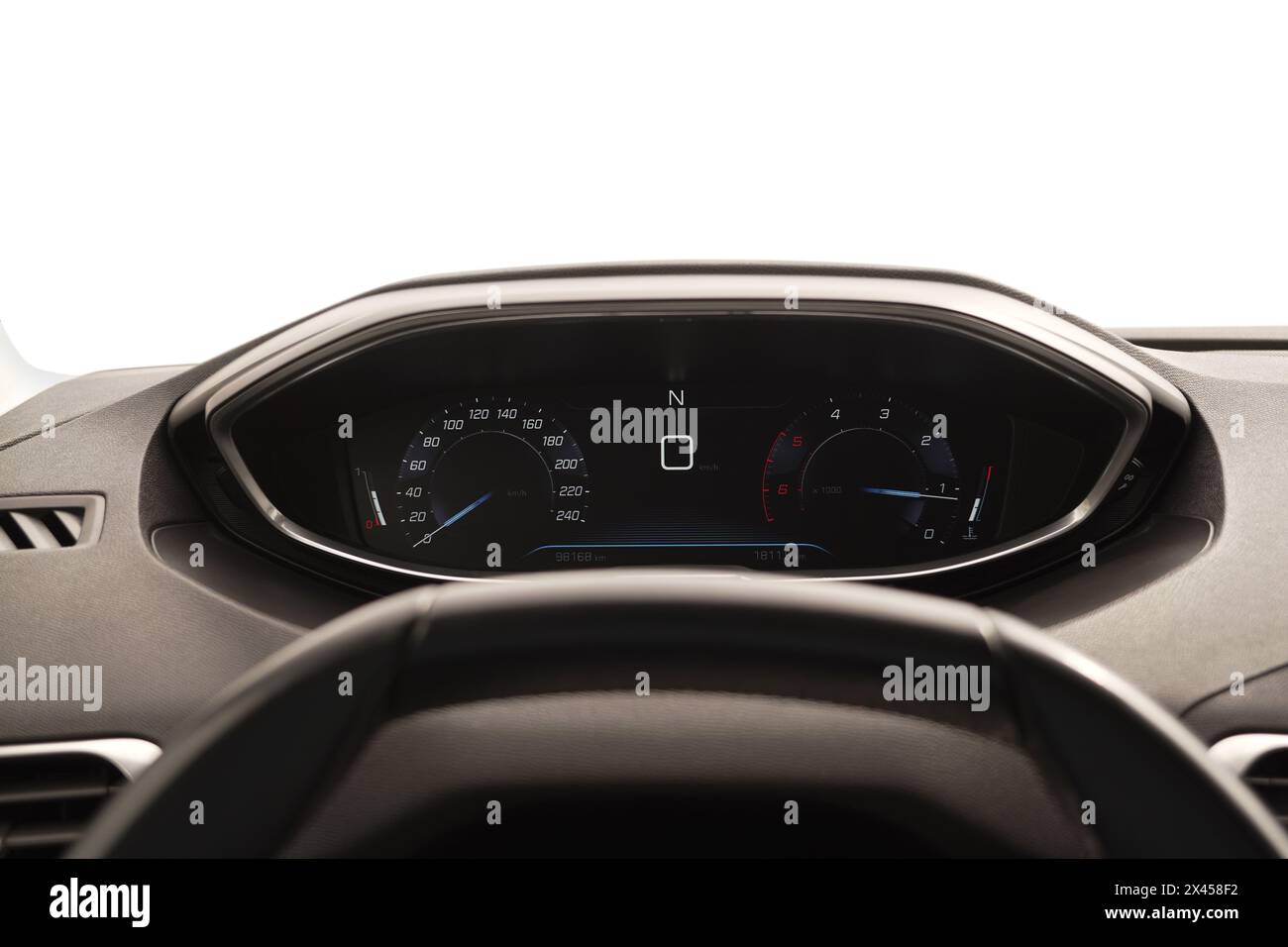 Speedometer, tachometer and steering wheel inside car Stock Photo - Alamy