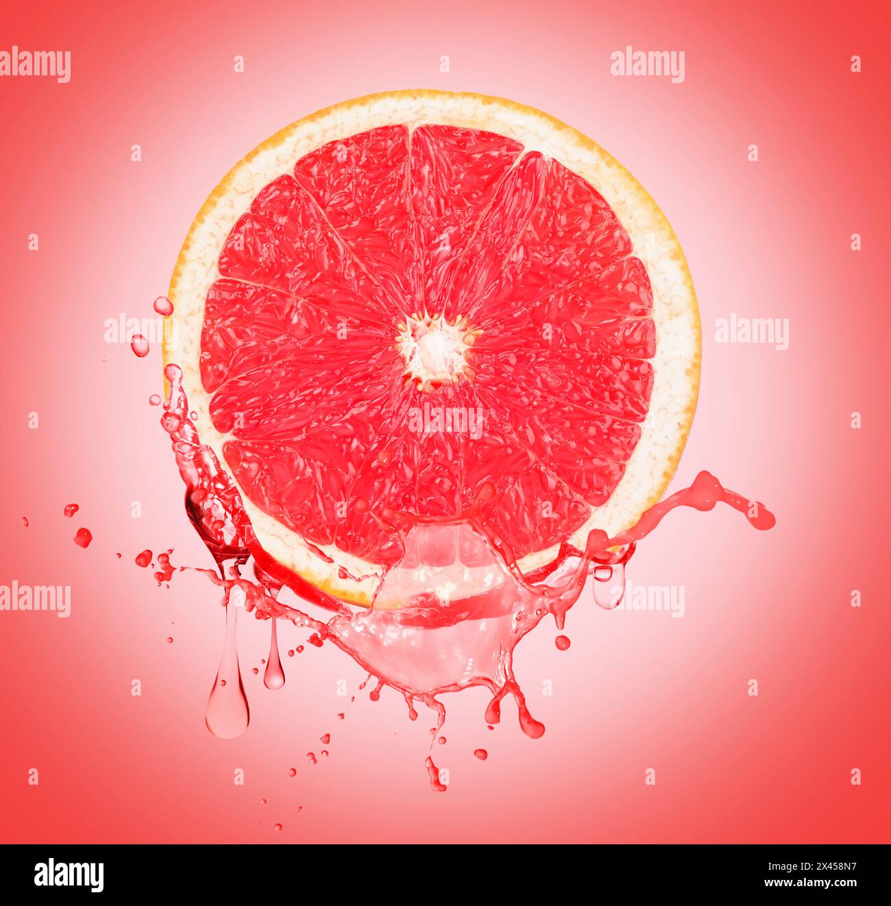 Fresh grapefruit with splashing juice on red gradient background Stock ...