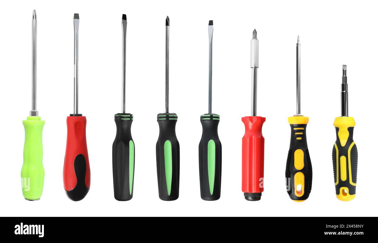 Many different screwdrivers isolated on white, set Stock Photo - Alamy