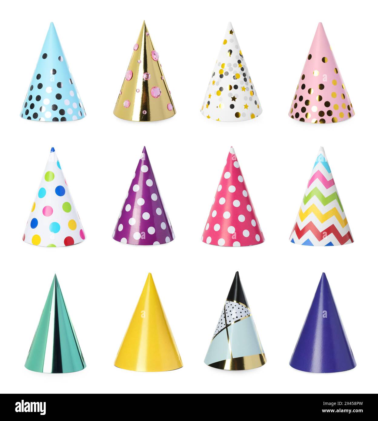 Colorful party hats isolated on white, set Stock Photo - Alamy