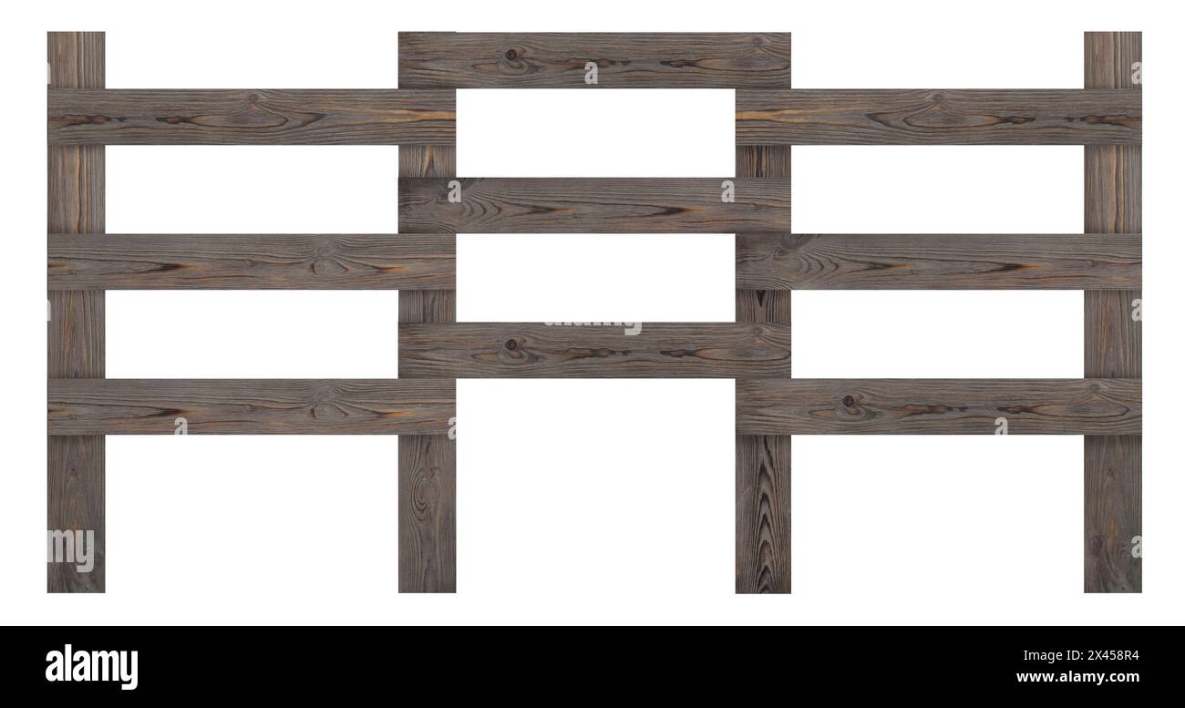 Fence made of wooden planks isolated on white Stock Photo - Alamy