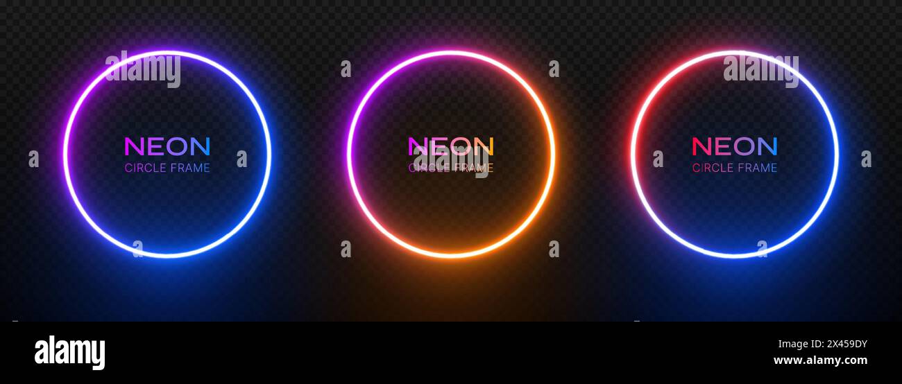 Neon round light frame. Ring border with laser glow. Led circle like a ...